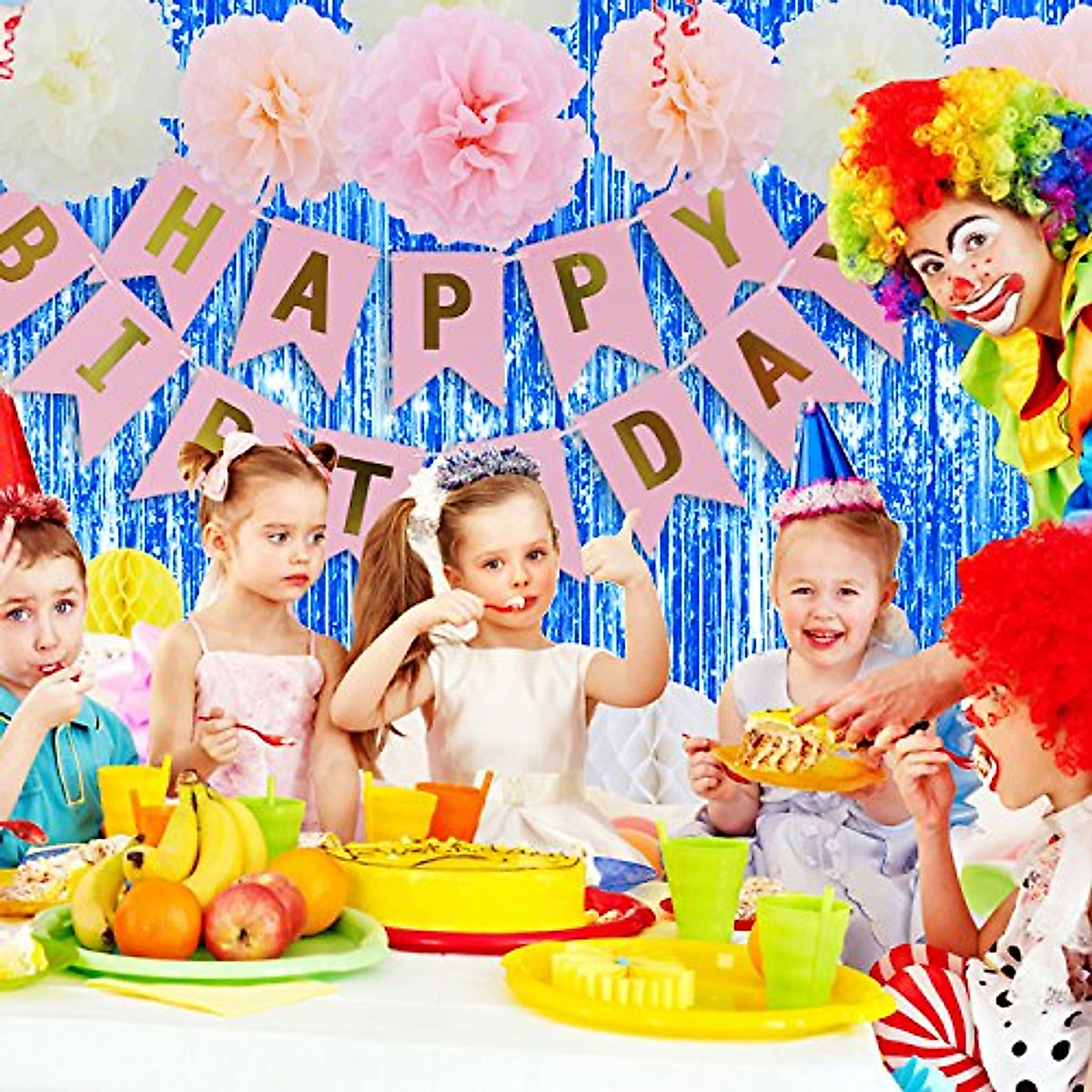 JVIGUE 3 Pack Foil Curtains Metallic Foil Fringe Curtain for Birthday Party Photo Backdrop Wedding Event Decor (Blue)