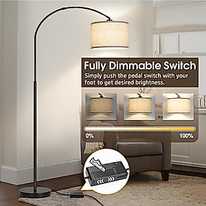 Dimmable Floor Lamp, Arc Floor Lamp with Dimmer, Black Standing Lamp with Adjustable Hanging Shade, Over Couch Tall Reading Light, Modern Pole Lamp for Living Room Bedroom, 8W LED Bulb Included