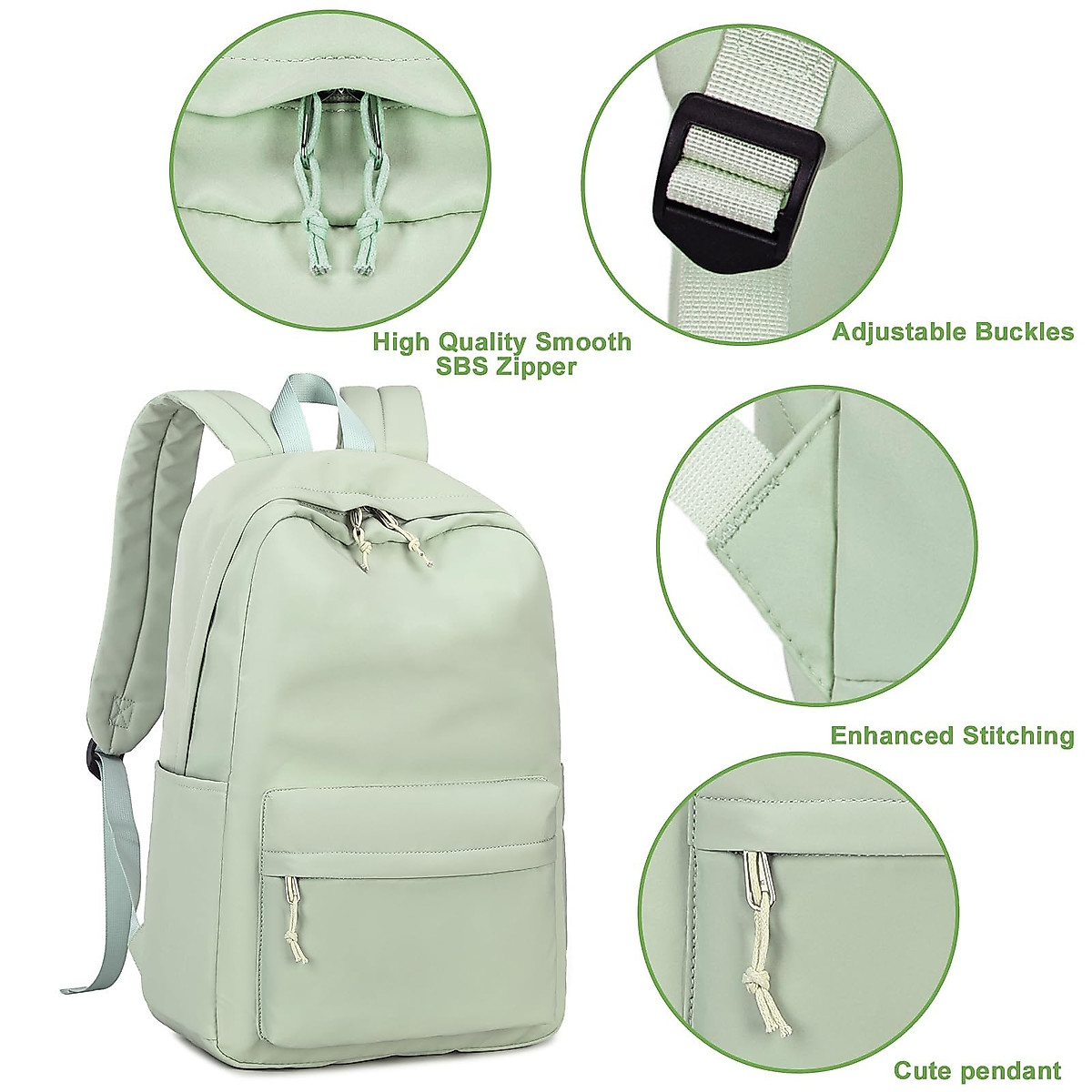 Bluboon School Backpack Set Girls Womens Laptop Bookbag Casual Daypack Fits 15 inch Laptop with Lunch Tote Bag and Pencil Bag（Green-3 set