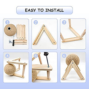 BNOSDM Rabbit Scratch Toy Wooden Natural Sisal Rope Rabbit Scratching Toy Ball Bunny Scratcher with Ball for Rabbits Bunnies Ferrets Kittens Small Animals (Small)