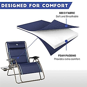 TIMBER RIDGE 33In Wide XXL Zero Gravity Reclining Side Table Full Padded Lounge Chair for Outdoor Camping Patio Lawn, Heavy Duty Supports 500lbs, Blue