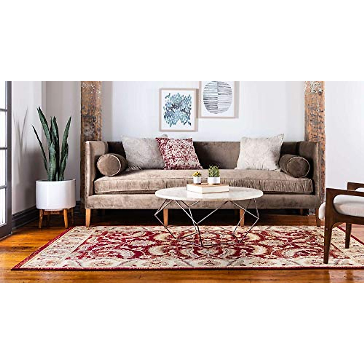 Unique Loom Voyage Collection Traditional Oriental Classic Intricate Floral Design Area Rug, 4 ft x 6 ft, Red/Ivory