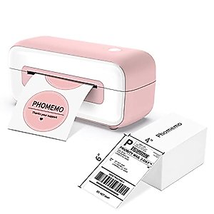 Phomemo Thermal Label Printer, with Label Holder and Pack of 500 4x6 Fan-fold Labels, Pink Direct USB Thermal 4×6 Shipping Label Printer Maker, PM-246s Series