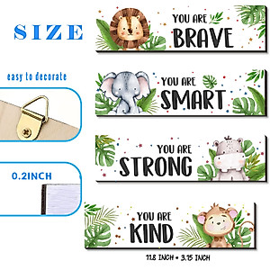 UBLURO 4 Pieces Jungle Animals Wall Art Decors - Motivational Wall Art，Jungle Animals Wooden Hanging Wall Prints Plaques，Jungle Animals Room Decor for Boys Room