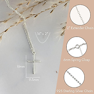 Annika Bella Small Cross Necklace, 925 Sterling Silver Faith Jewelry, Religious Tiny Pendant Charm Necklaces, Gift for Her (Silver)