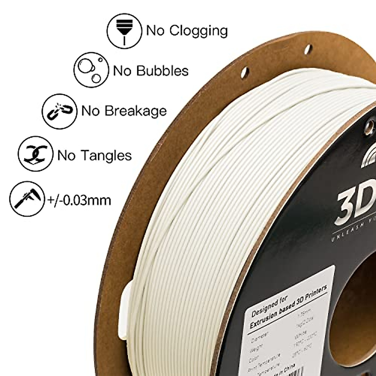 Inland Matte PLA Filament for 3D Printers, White - 3D Printing Matte PLA 1.75mm Roll, 1kg Cardboard Spool (2.2 lbs) - Dimensional Accuracy +/- 0.03mm – Fits Most FDM/FFF Printers (Matte White)