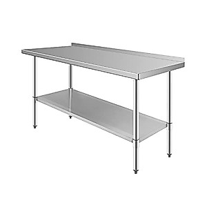 Stainless Steel Prep Worktable 60 x 24 in Sturdy Durable Baffle and Undershelf Restaurant Kitchen Practical Adjustable Workbench