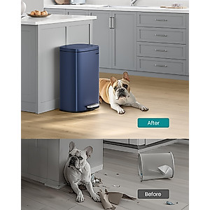SONGMICS 13 Gallon (50 L) Trash Can, Stainless Steel Kitchen Garbage Can, Recycling or Waste Bin, Soft Close, Step-On Pedal, Removable Inner Bucket, Midnight Blue ULTB050L01
