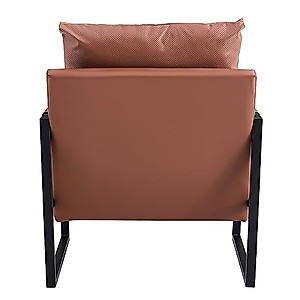 Goohome Mid Century Modern PU Leather Accent Chair Single Sofa,Cozy Upholstered Armchair Living Room Furniture,ReadingChair W/Metal Frame Extra-Thick Padded Backrest, Seat Cushion, Anti-Slip Footpad