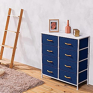 Dresser with 8 Drawers, Storage Tower, Fabric Dresser for Bedroom, Hallway, Nursery, Entryway, Closets, Sturdy Steel Frame, Wood Tabletop & Easy Pull Organizer Unit Simple Assembly-Navy Blue