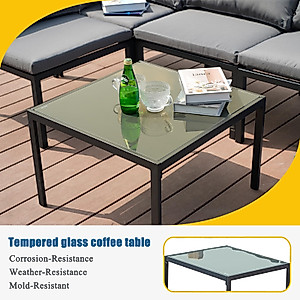 Homsido Outdoor Patio Furniture Set,Outdoor Chairs Set Sectional Sofa Patio Conversation Set，Porch Patio Chat Set with Tempered Glass Table top Coffee Table and Grey Cushions