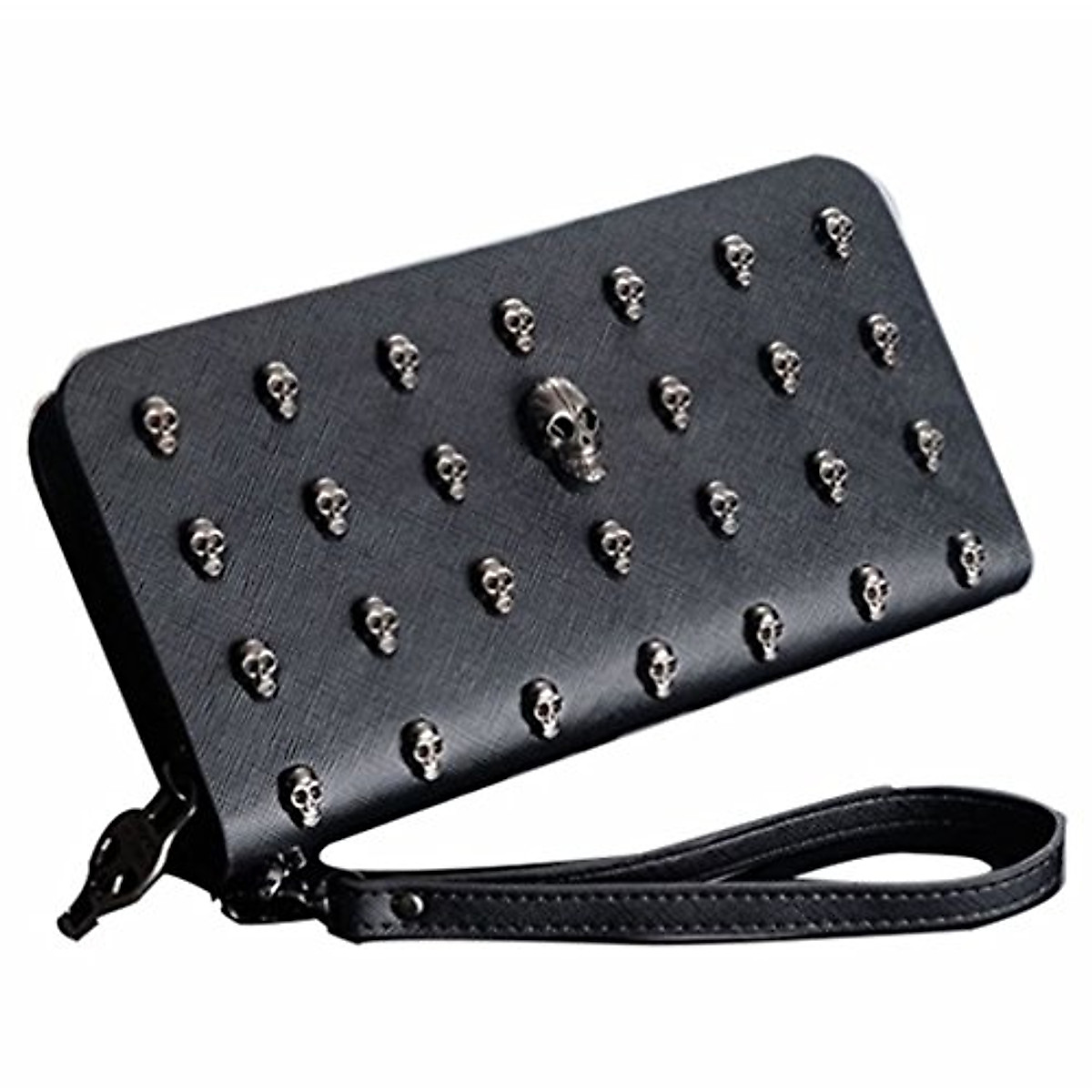 Yesiyan Women's Vintage Punk Leather Card Holder Wallet Skull Clutch Purse Black