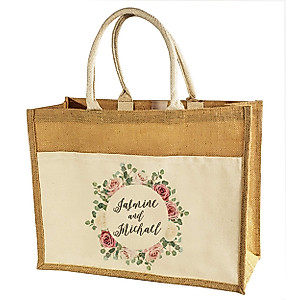 TBF Jute Burlap Tote Bags w/Canvas Front Pocket Easy-to-Decorate Vintage Totes for Rustic Chic Weddings, Shopping, Travel, Arts & Crafts Bags (Pack of 6)