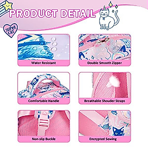 Robhomily Girls Backpack with Lunch Box for Elementary School Preschool Kindergarten,16 Inch Cute Cat Kids Backpack with Lunch Bags Sets for Girls,Pink School Backpack