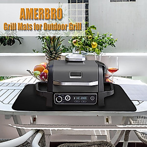 Amerbro 24 x 31in Fireproof Grill Mats for Outdoor Tabletop Grill to Protect Your Grill Table - Heat Resistant Grill Table Mat - Waterproof & Oilproof BBQ Mat - Black (1mm)