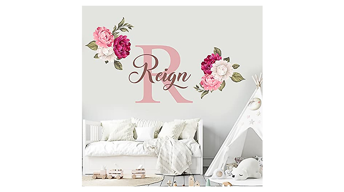 waldo Name and Initial Peonies Wall Decal - Kids Wall Decor - WM131 ...