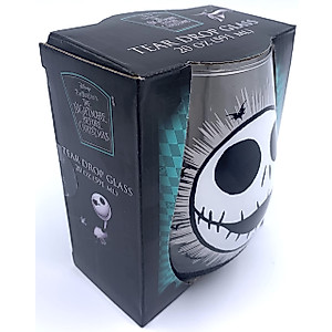 Disney Tim Burton’s The Nightmare Before Christmas Jack Skellington Face 20 Ounce Stemless Wine Glass with Glitter Base - Official Kitchen Collectible Novelty Drinkware Gifts