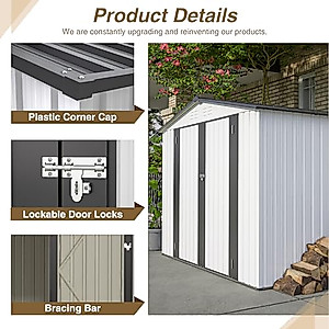 Goohome 6x8ft Metal Outdoor Storage Shed, Large Heavy Duty Tool Sheds with Lockable Doors & Air Vent,Utility and Tool Storage shed for Backyard Patio Lawn to Store Bikes, Tools, Lawnmowers