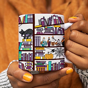 Halloween Spooky Book Library Coffee Mug, Gothic Witchy Bookish Gifts, Librarian Bookworm Bibliophile Cup (11oz)