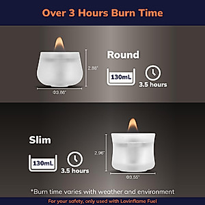 LOVINFLAME 2 PCS Mist Glass Slim Candle and Ethanol-Free 1 Liter Fuel Bundle, Wind Resistant Mini Fire Pit for Balcony and Patio Decor