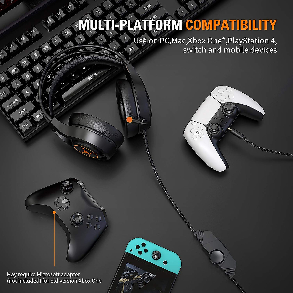 Gaming headsets PS4 Stereo Xbox one Headset Wired PC Gaming Headphones with Noise Canceling Mic, Over Ear Gaming Headphones for PC/MAC/PS4/Xbox one/Mobile Devices