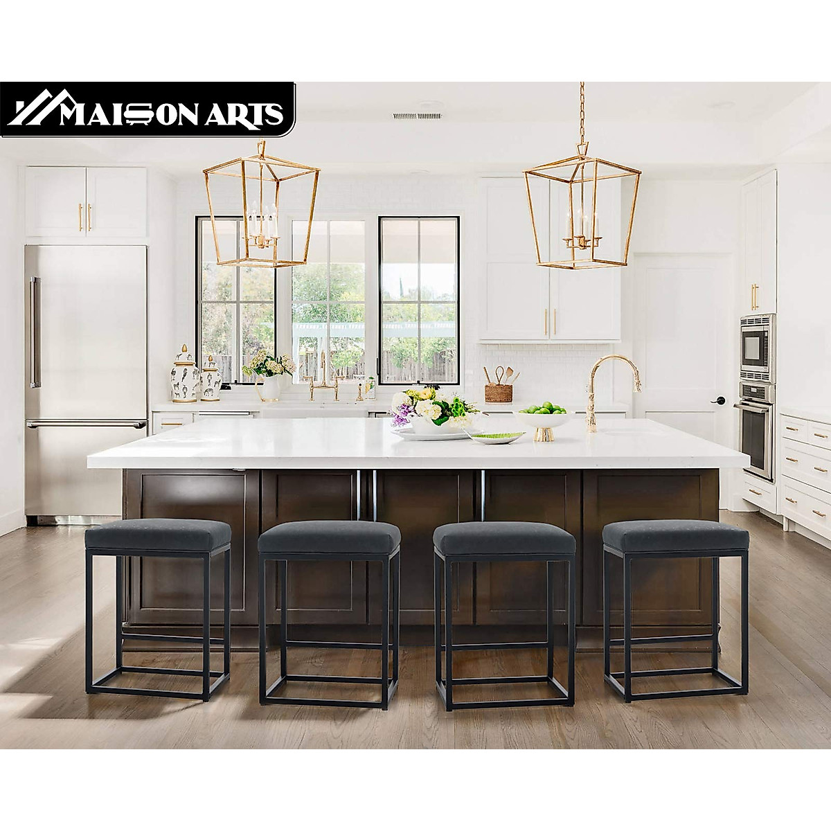 MAISON ARTS Black Counter Height 24" Bar Stool for Kitchen Counter Backless Modern Square Barstool Upholstered Faux Leather Stool Farmhouse Island Chair, Support 330 LBS,(24 Inch,Black), 1pc