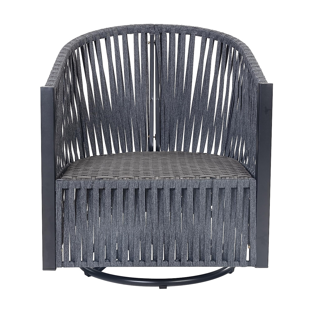 ROCKINGRUN 3 Pieces Outdoor Swivel Rocker Chair Set of 2,Outdoor Patio Glider Chair Rattan with Steel Side Table,Soft Cushions,Outdoor Patio Furniture Sets for Outside Deck Porch Garden,Dark Grey