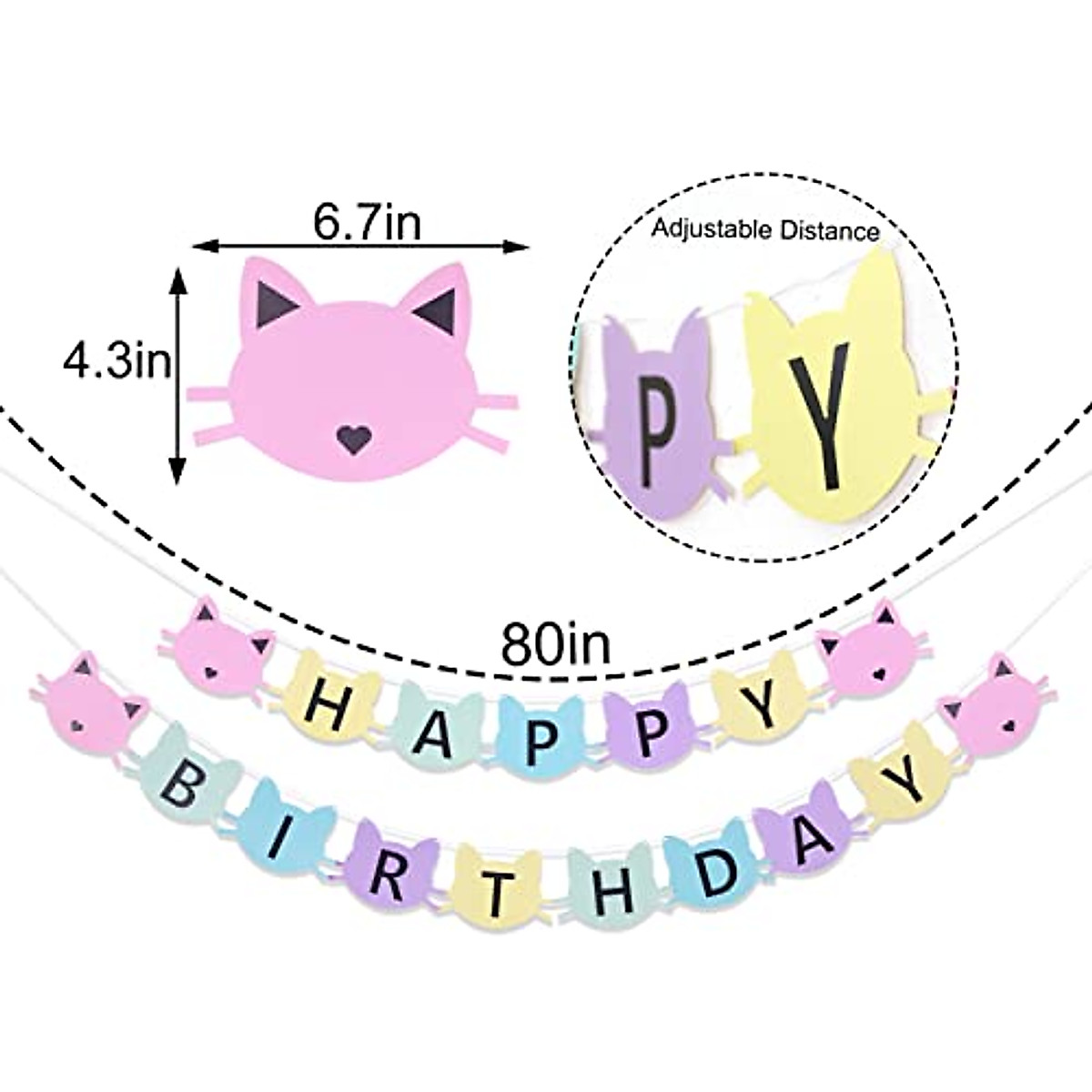 cat birthday banner - cat banner，Cat 1st birthday banner, one birthday for cat, 1st birthday kitty banner,Cat Themed Party Colorful Birthday Banner