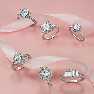 Personalize Art Deco Style 2CT AAA CT Rectangle Three Stone Past Present Future Emerald Cut Promise Engagement Ring For Women .925 Sterling Silver Baguette Side Stone Band Customizable