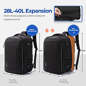 Business Carry on Backpack with Detachable Laptop Bag, 40L Expanable Travel Backpack, Airplane Approved Luggage Backpack, Water Resistant Suitcase for Men and Women (Black)