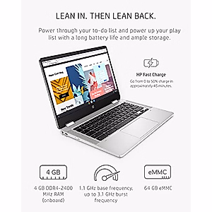 HP Chromebook x360 14a 2-in-1 Laptop, Intel Pentium Silver N5030, 4 GB RAM, 64 GB eMMC, 14” HD Micro-Edge Touchscreen, Chrome OS, 720p Webcam, Dual Speakers, Long Battery Life (14a-ca0023nr, 2021)