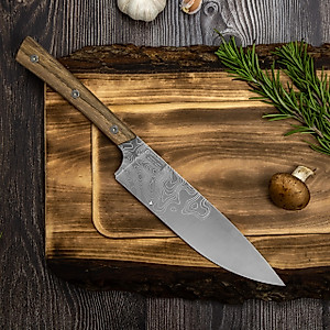 BPS Knives Rosemary - 8 Inch Chef’s Knife with Leather Case - Super Sharp Professional Chef Knife - Premium Stainless Steel Kitchen Knife - Gifts for Men and Women