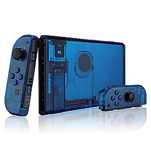 eXtremeRate DIY Replacement Shell Buttons for Nintendo Switch, Back Plate for Switch Console, Housing with Full Set Buttons for Joycon Handheld Controller - Clear Blue [No Electronics Parts]