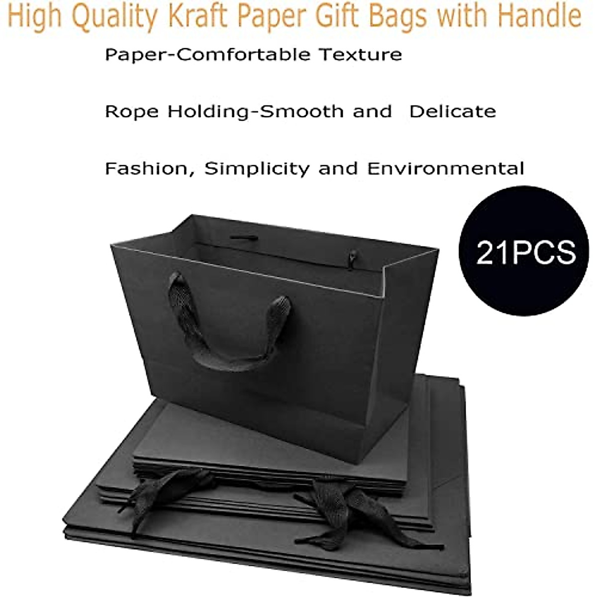 MFDSJ 21 Pcs Black Paper Gift Bags, 3 Sizes Combination Kraft Paper Handle Bags for Present, Shopping and Party