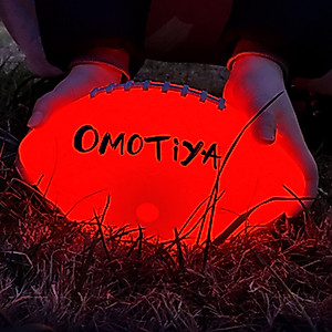 OMOTIYA LED Glow in The Dark Football, Light Up Football, Official Size 6 Football for Kids, Juniors with Pre-Installed Batteries, Pump, Orange