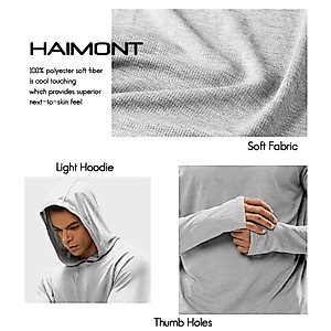 Haimont Men's UPF 50+ Sun Protection Hoodie Shirt Long Sleeve SPF Fishing Outdoor UV Hiking Shirts Lightweight, Light Grey, 3XL