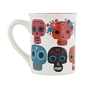 Enesco Our Name is Mud Halloween Sugar Skull Death Before Decaf Coffee Mug, 16 Ounce, Multicolor