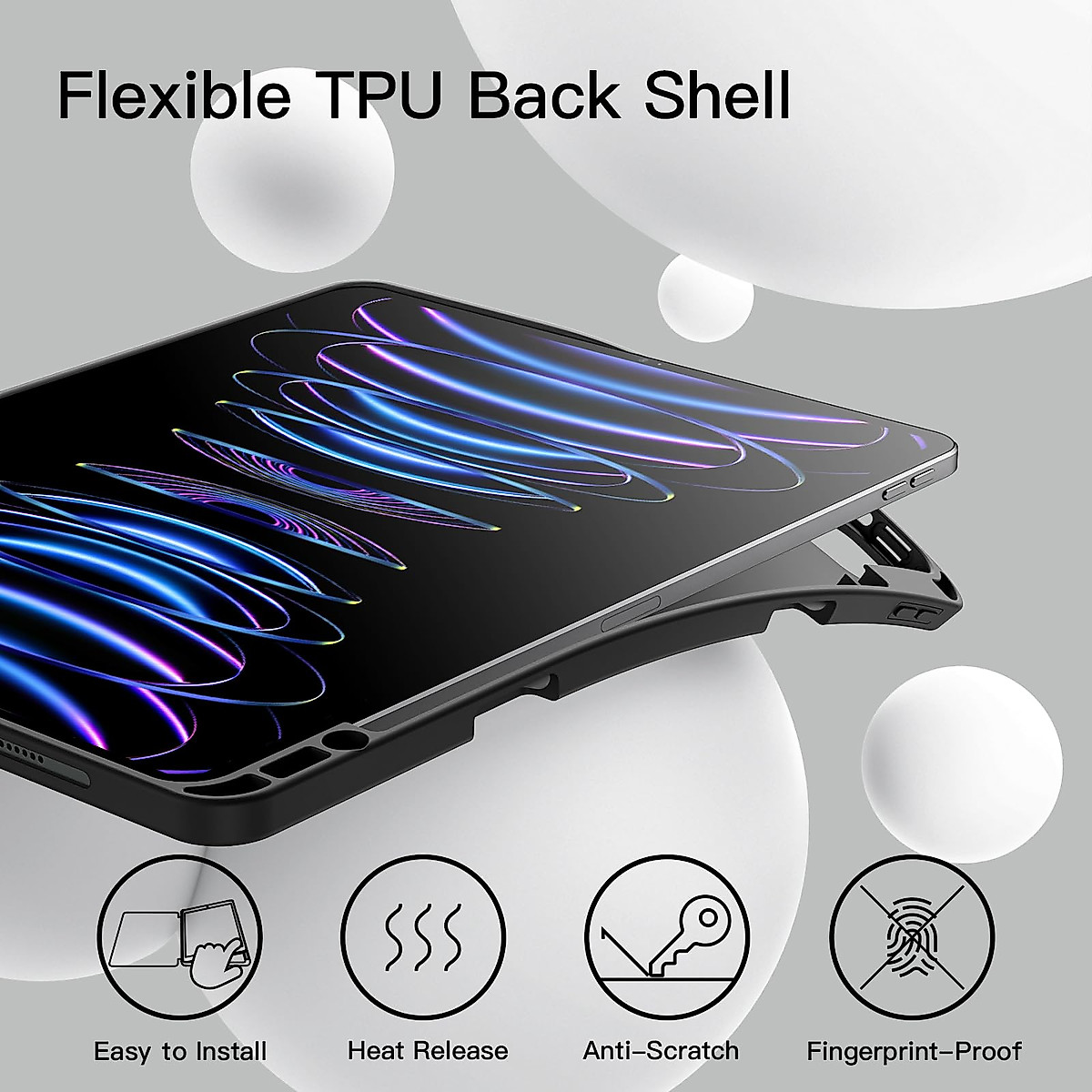 JETech Case for iPad Pro 12.9-Inch (6th/5th Generation, 2022/2021 Model) with Pencil Holder, Support 2nd Pencil Charging, Slim Tablet Cover with Soft TPU Back, Auto Wake/Sleep (Black)