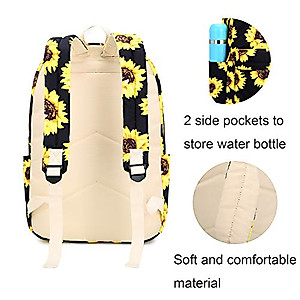 FLYMEI Sunflower Backpack for Girls, Cute Backpack for Women, Lightweight 15.6'' School Backpack with Crossbody Purse & Pencil Bag, Floral Backpack for Women, Sunflower Bookbags for Teen Girls