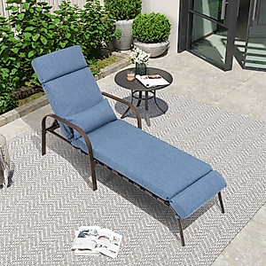 Crestlive Products Adjustable Chaise Lounge Chair with Cushion & Pillow, Outdoor Five-Position Recliner, All Weather for Patio, Beach, Yard, Pool (1PC Dark Blue)