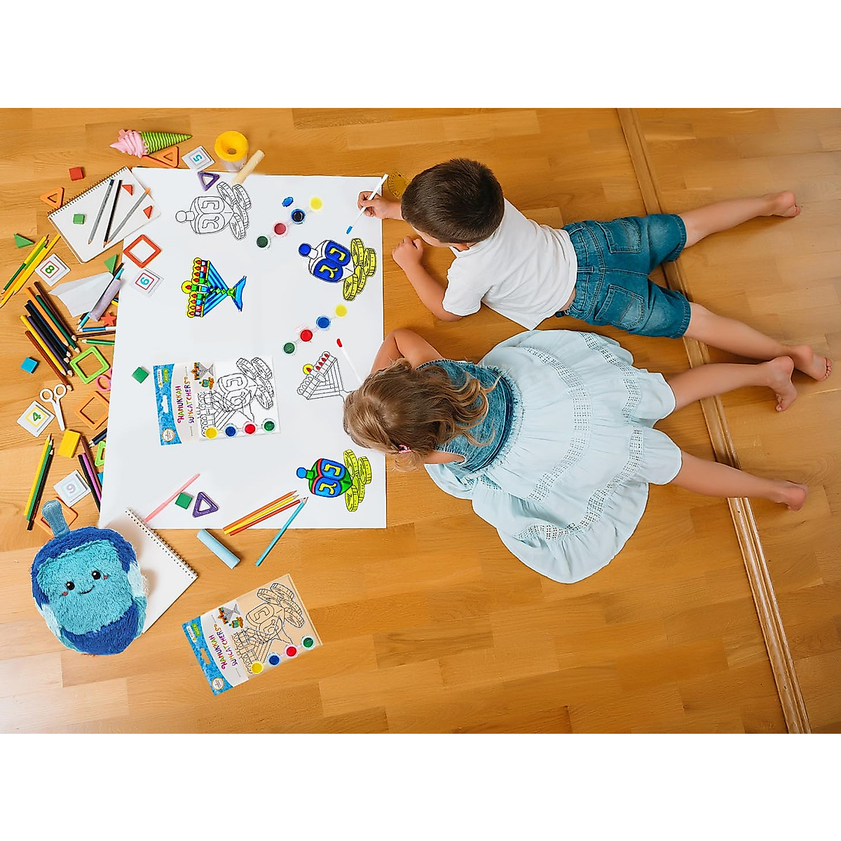 The Dreidel Company Hanukkah Suncatcher, Stained Glass Look, Chanuka Decorations, Paint Your Own Menorah and Dreidel, Fun and Educational (Single)