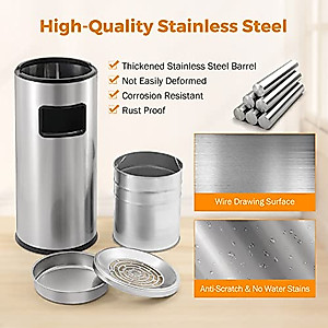 BEAMNOVA Bundle Black 15 x 31.5 in + 12.4 * 27 in Metallic Stainless Steel Trash Can with Lid Commercial Garbage Enclosure Inside Barrel Heavy Duty Waste Container