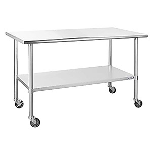 Hally Stainless Steel Table for Prep & Work 30 x 60 Inches with Caster Wheels, NSF Commercial Heavy Duty Table with Undershelf and Galvanized Legs for Restaurant, Home and Hotel