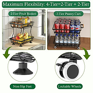 OKZEST Fruit Basket, 4-Tier Small Kitchen Organizer and Storage Cart on Wheels, Rolling Pantry Snack Cart with Handle for Storing Fruit, Potato, Onion, Snacks, Vegetables, Bread, Produce