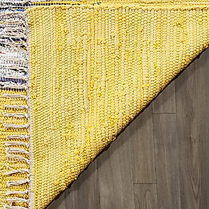 SAFAVIEH Montauk Collection 4' x 6' Ivory / Yellow MTK711Q Handmade Stripe Fringe Cotton Area Rug