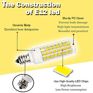 PIPIZHU E12 LED Light Bulb 7W E12 Candelabra Base Light Bulbs 75 Watt Equivalent Incandescent LED Light Bulbs 120V 750lm White 6000K (2pack)