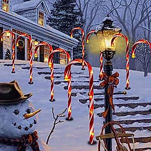 Christmas Candy Cane Lights,Christmas Candy Cane Lights， Solar Power Light String， Outdoor Warm LED Home Garden Ground Plug Crutch， New Year Christmas Decor
