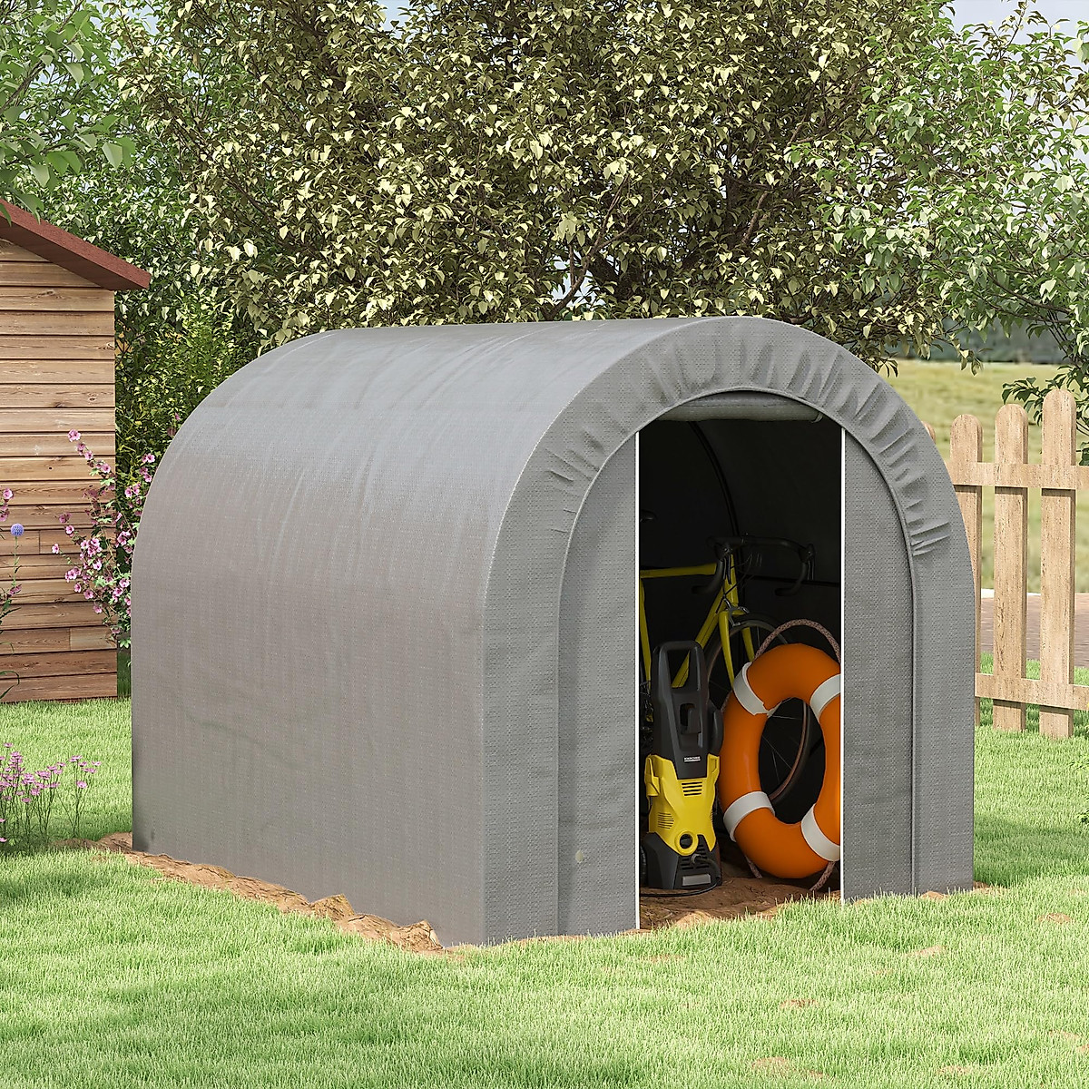 Outsunny 6' x 8' Garden Storage Tent with Galvanized Metal Frame, Waterproof Portable Shed, Heavy Duty Outdoor Shed for Bike, Motorcycle, Garden Tools - Gray