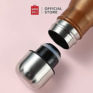 MINISO Fathers Day Gifts from Daughter Imitation Wood Grain Insulated Bottle, 17oz Stainless Steel Water Bottles for Gym,Travel,Sports, Reusable Metal Water Bottle