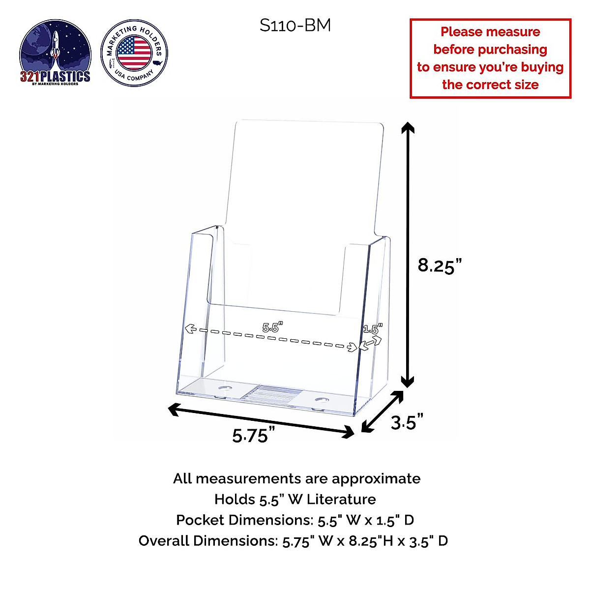 Marketing Holders 4 Pack Brochure Holder for 5.5" Bifolds Clear Acrylic Countertop Literature Organizer Slant Back Space Saving Booklet Dispenser for Trade Shows Expos and Conventions